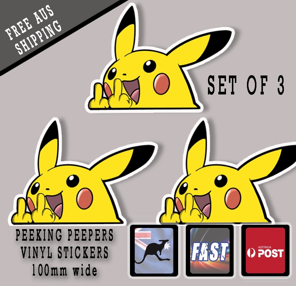 Pikachu Pokemon style set 3 funny PEEKING Peeping Bumper vinyl Sticker ...