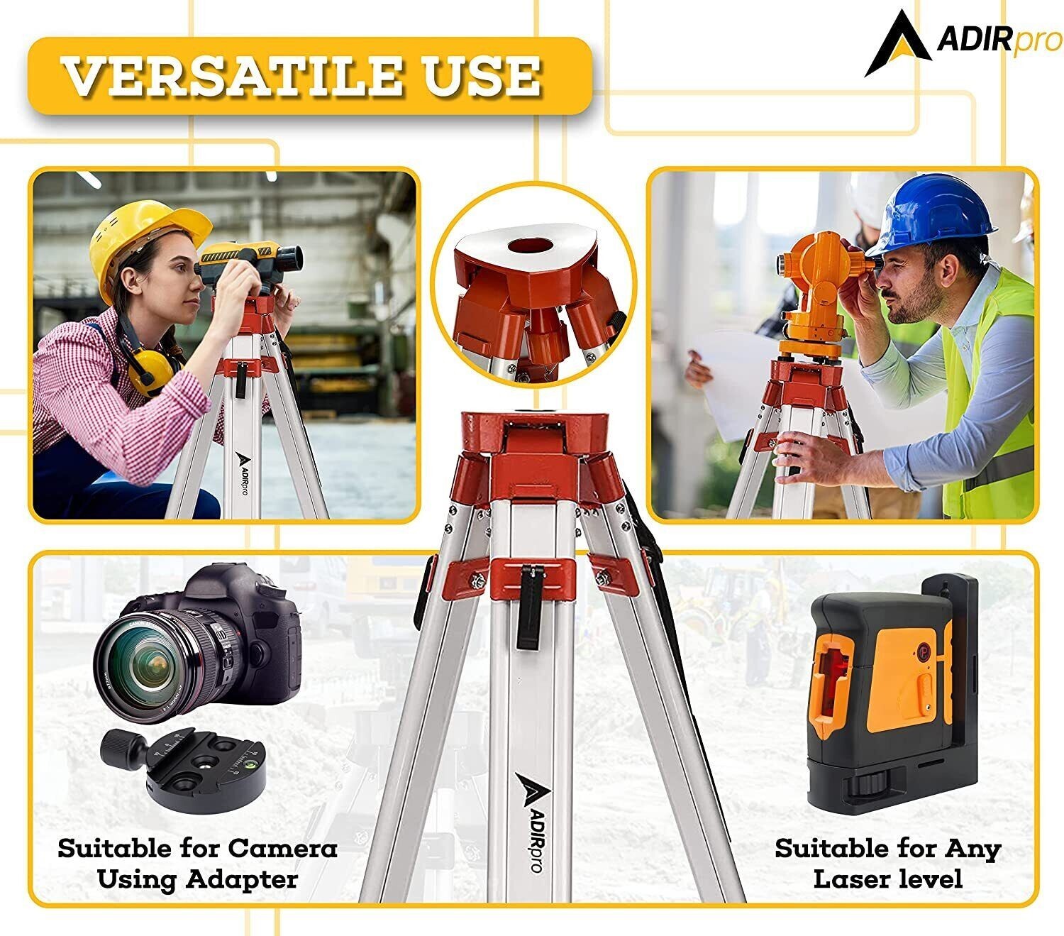 Universal Survey Tripod – Aluminum Laser Level Tripod – Transit Level ...