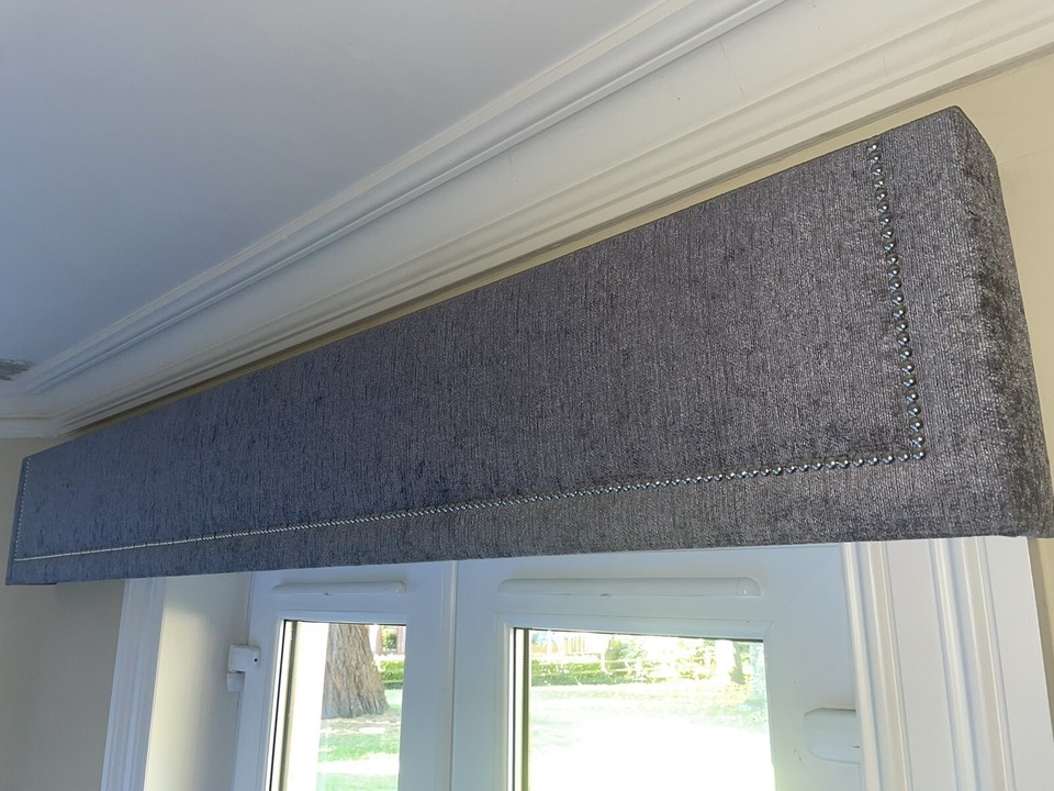 Dark Grey Chenille Padded Window Pelmet With Studding | eBay UK