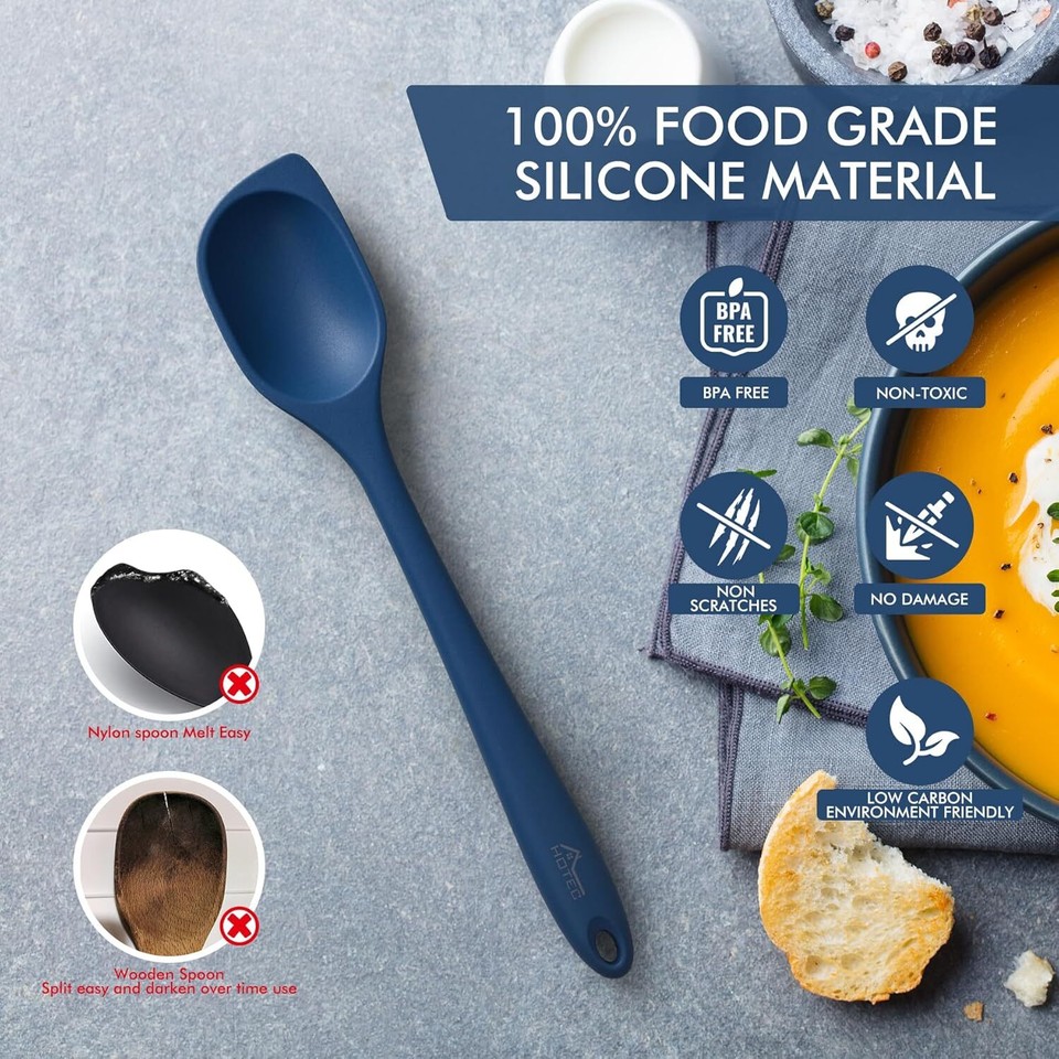 Large Kitchen Solid Spoons, Heat Resistant Silicone Cooking Spoon Spatula for Mi | eBay