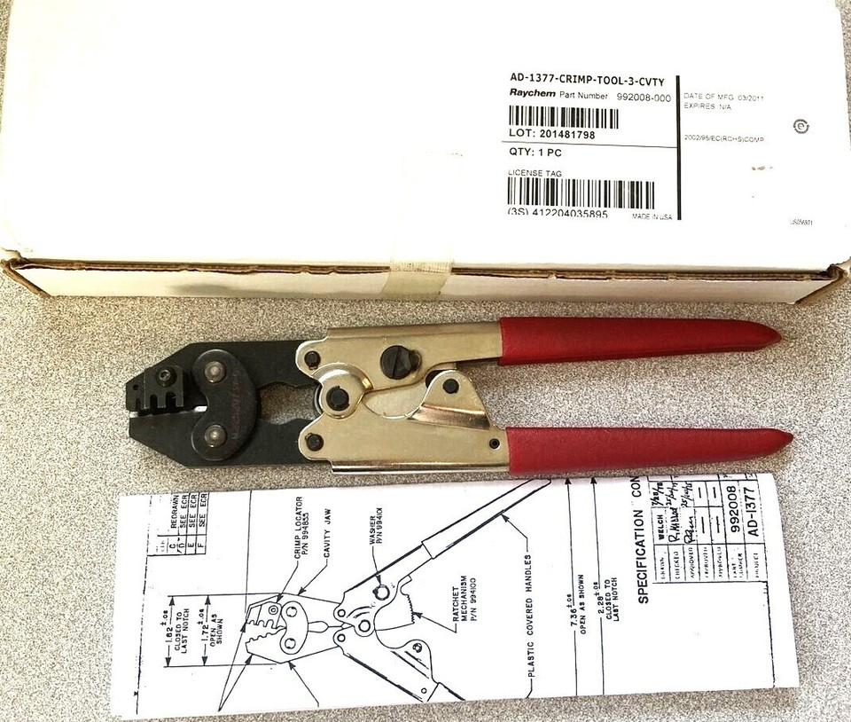 Raychem AD-1377 22-16 AWG Ratchet Crimper Tool Commercial Butt Splices ...