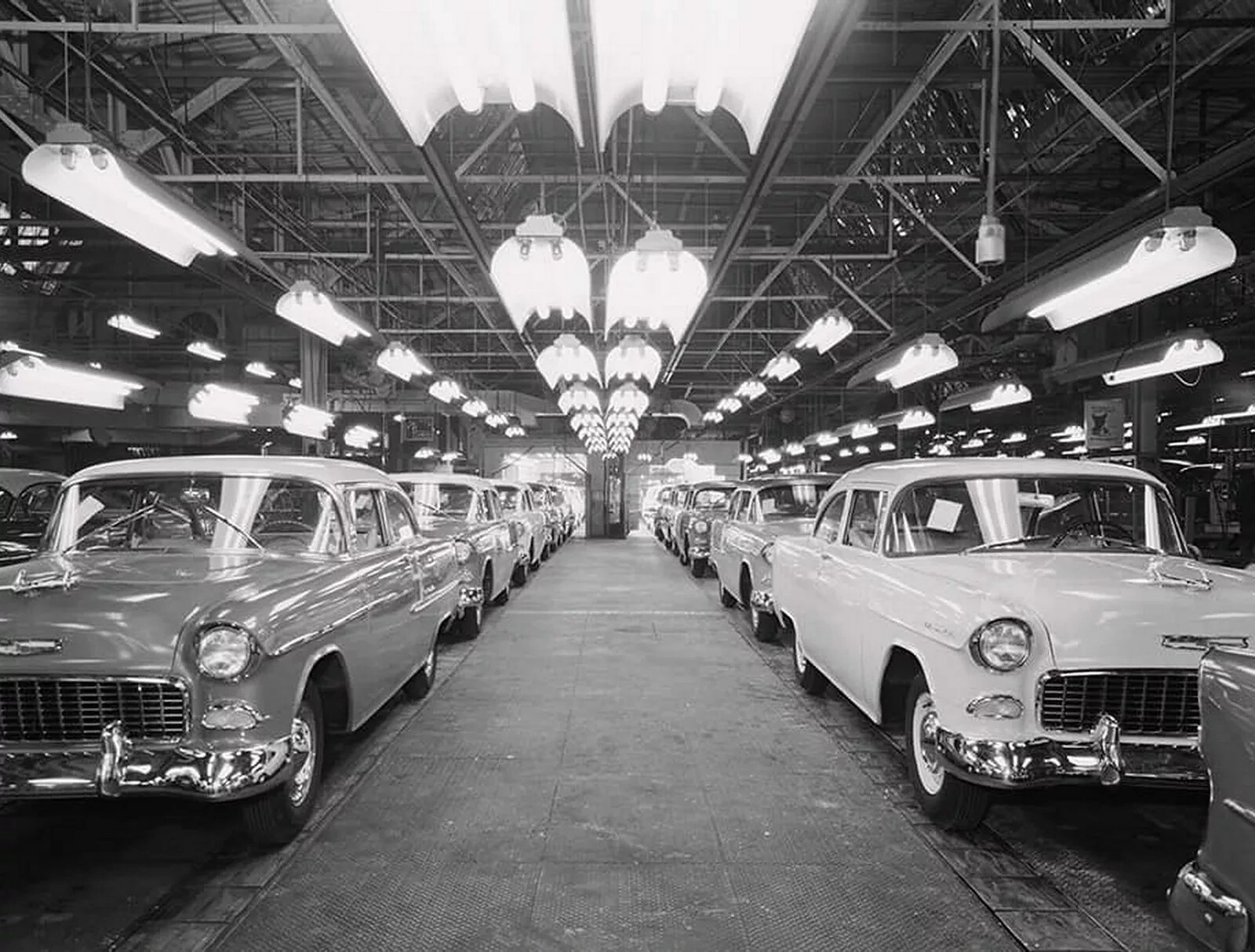 1955 CHEVROLET Classic Car Factory ASSEMBLY LINE Retro Poster Photo ...