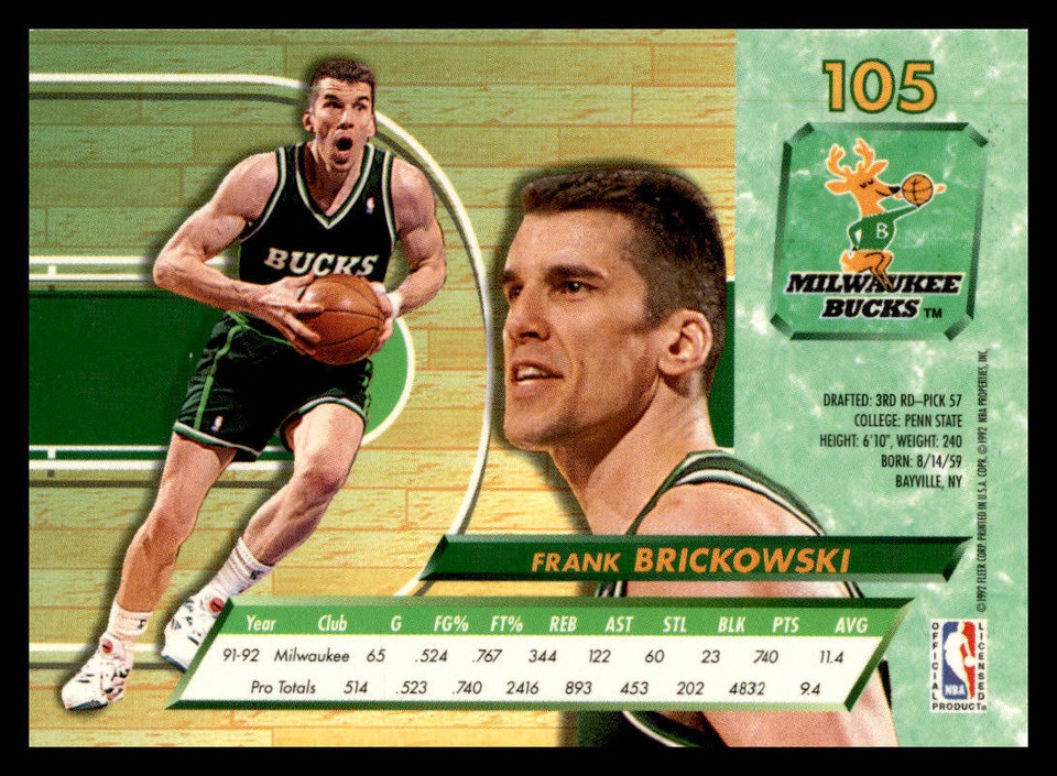 1992-93 Ultra Frank Brickowski #105 Milwaukee Bucks | eBay