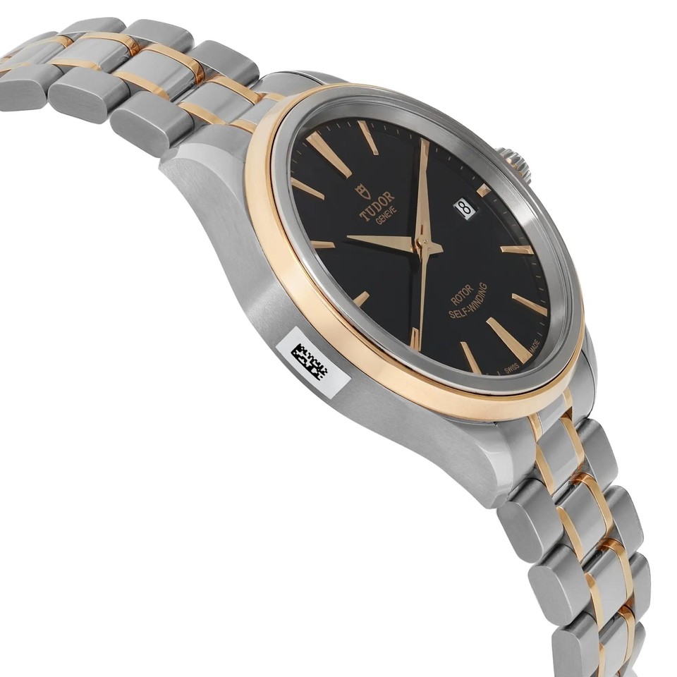 Tudor Style 38mm 18K Yellow Gold Steel Black Dial Automatic Watch 12503 ...