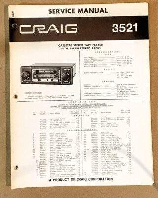 Craig Model 3521 8 Track Stereo Service Manual *Original* | eBay