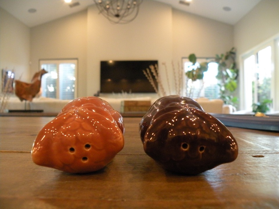 Ceramic Owl Salt and Pepper Shakers 3" Tall Brown and Rust with ...