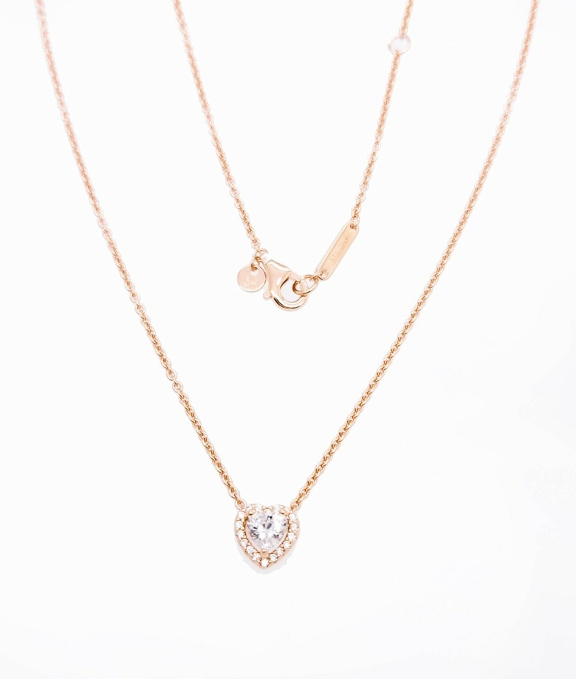 NEW PANDORA Rose 14k Gold Plated Sparkling Heart Collier Necklace ...