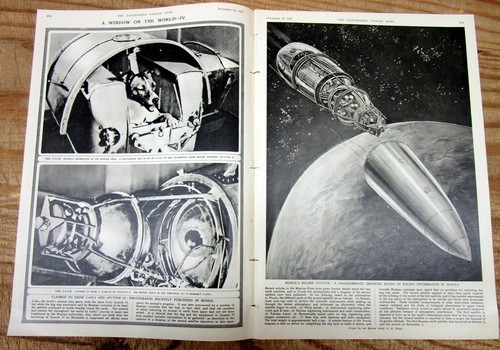 1957 illustrated newspaper 1st DOG IN SPACE orbit- LAIKA on SPUTNIK II ...