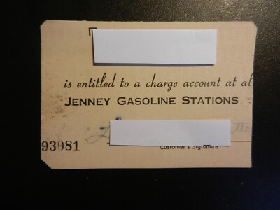 *JENNEY GASOLINE STATIONS* VINTAGE, RARE EXPIRED CREDIT CARD. CIRCA ...