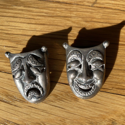 2 Vintage Silver COMEDY & TRAGEDY Drama MASK PINS | eBay