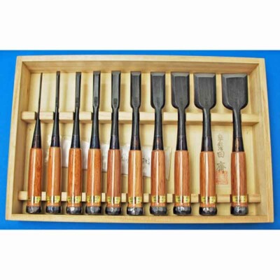 Tasai Oire Nomi Japanese Bench Chisels Set of 10 Black Blue Steel Red ...