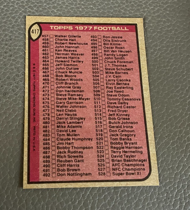 1978 Topps Football NFL Checklist #417 (397-528) | eBay