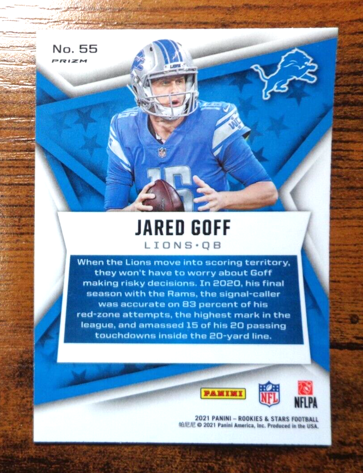 2021 Rookies & Stars Jared Goff #55 PULSAR PRIZM LIONS NICE CARD | eBay