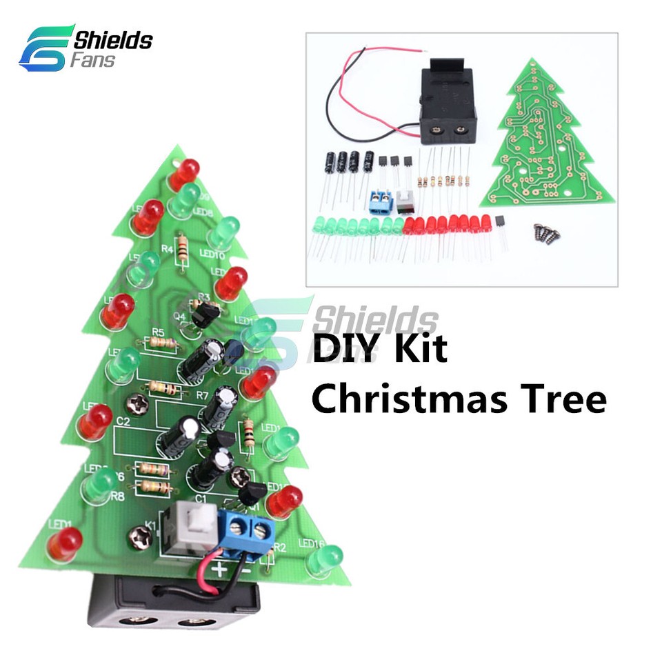 DIY Kit Christmas Trees LED Circuit Red Green Flash Light Electronic ...