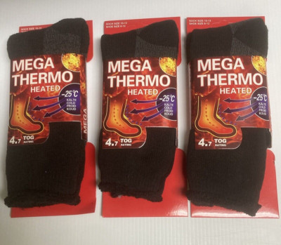 MEGA THERMO HEATED Socks, -25 C, Black, 3 pair pack, Free Shipping! | eBay