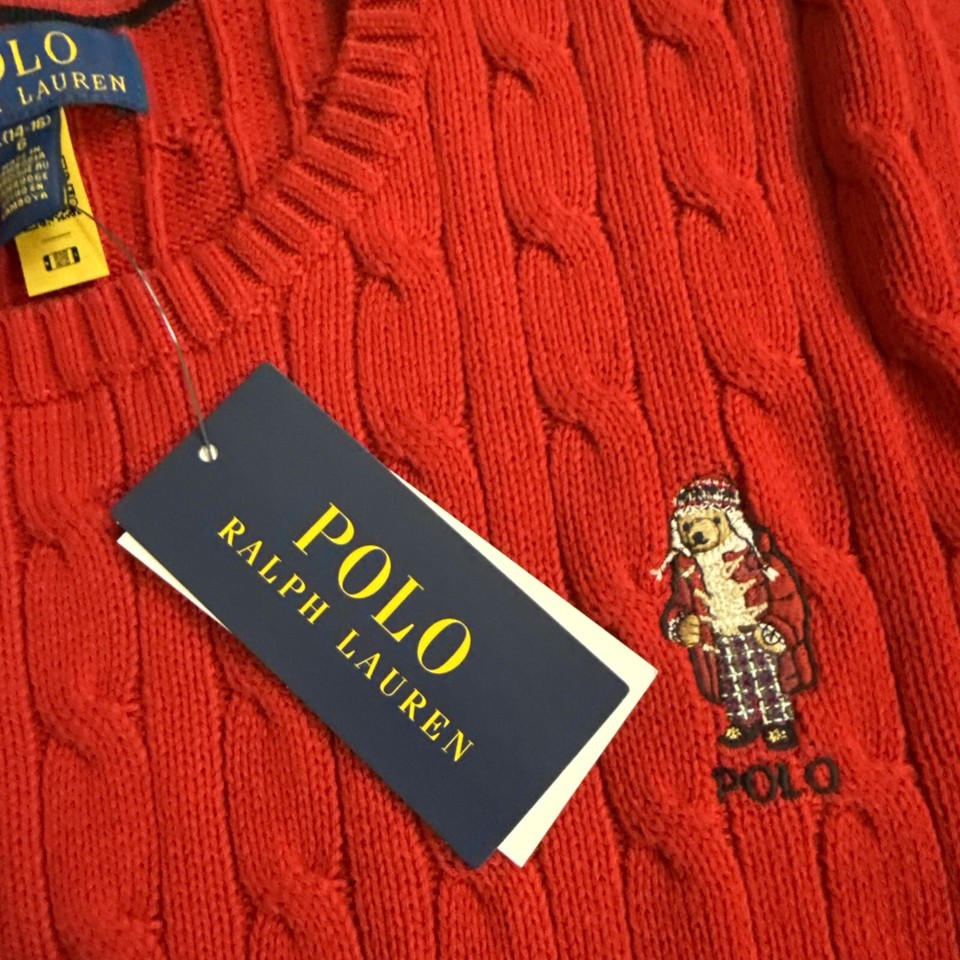 Polo Ralph Lauren Big Boy Polo Bear Cable Knit Cotton Sweater Size L 14 ...