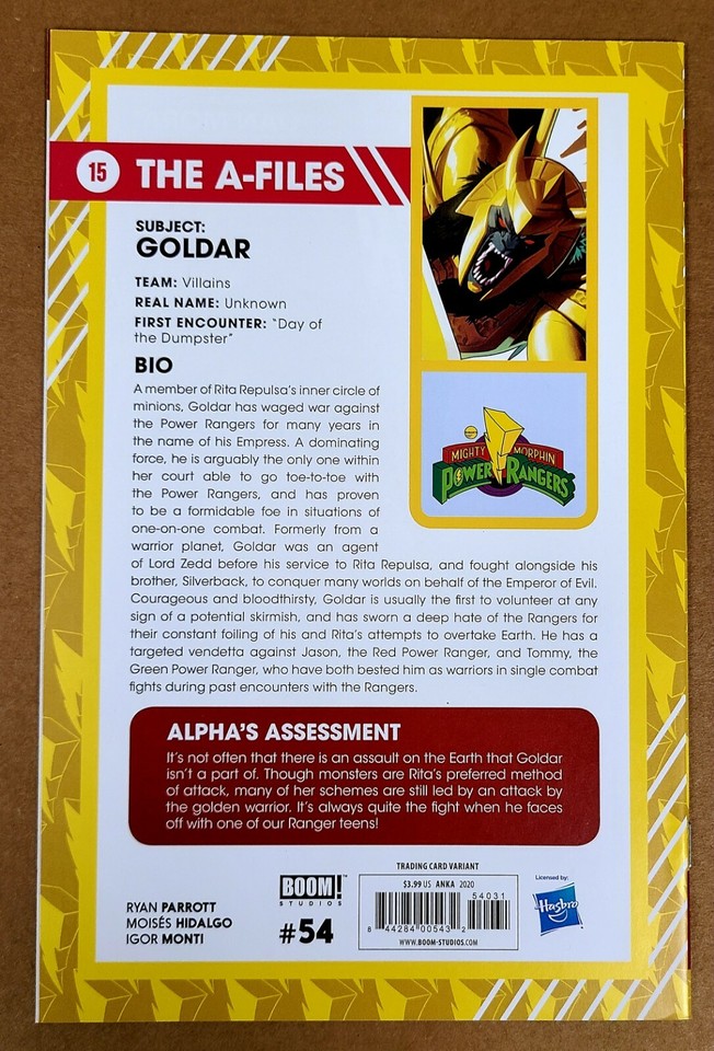 Mighty Morphin Power Rangers #54 1:10 Trading Card Variant BOOM ...