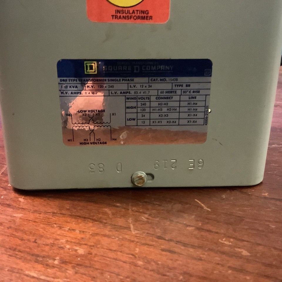 Square D 1S43B Type BB Transformer 1.0 KVA 120/240 12/24 Phase 1 | eBay