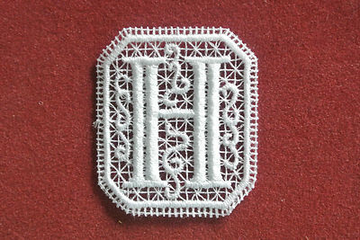 Oblong letter/initial H - sew-on lace motif/applique/patch/craft/card ...