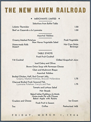 New Haven Railroad Merchants Limited Train Buffet Table Lobster Menu ...