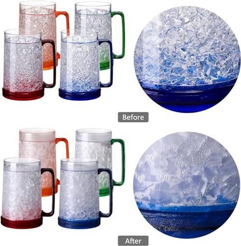 Double Wall Gel Frosty Freezer Ice Mugs Clear 16oz Set of 4 Blue Red ...