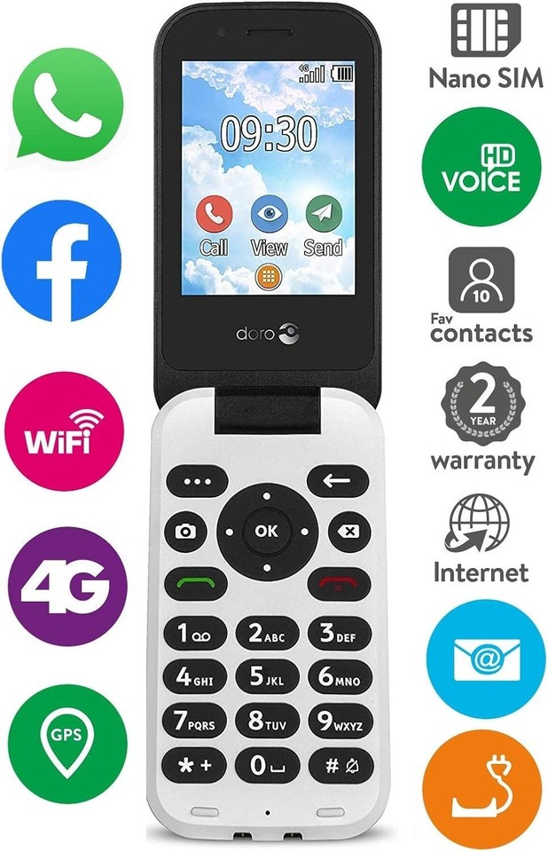 Doro 7030 Black - 4G Clamshell Big Button Mobile Phone for Seniors ...