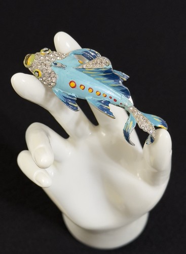 VINTAGE LARGE BLUE ENAMEL RHINESTONE CORO OR BOUCHER FISH BROOCH PIN | eBay