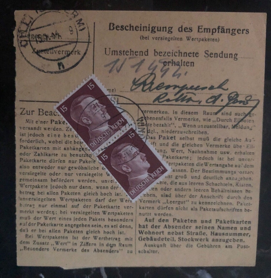 1944 Windischfeistritz Germany Parcel Receipt Cover To Alpenland Label ...
