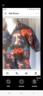 Psychadelic Mushrooms & Happy Orange Face Sun Skater Shirt M turquoise ...