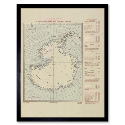 Antarctica Map 1961 1962 Deep Freeze 12X16 Inch Framed Art Print | eBay
