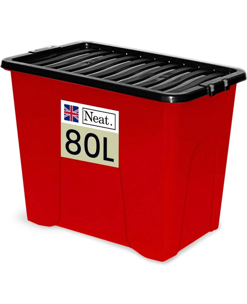 Used 80 Ltr Large Plastic Storage Moving Crates Boxes With Lids