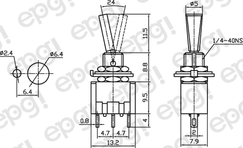 1 PIECE - SPDT (ON/ON) MINI BAT HANDLE TOGGLE SWITCH 6A-125VAC # 66 ...