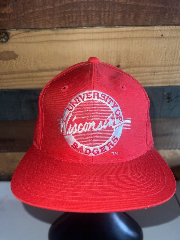 Vintage 80s 90s Wisconsin Badgers NCAA Red Snapback Hat The Game Logo ...