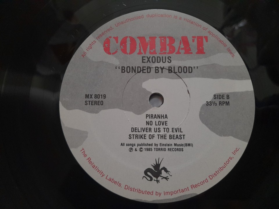 Exodus Bonded by Blood *1985 US Combat Label Vinyl 1st Press ...