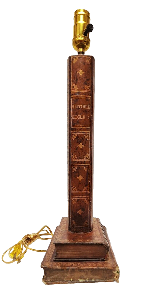 Genuine Antique Stacked French Leather Book Table Lamp Paris Flea ...