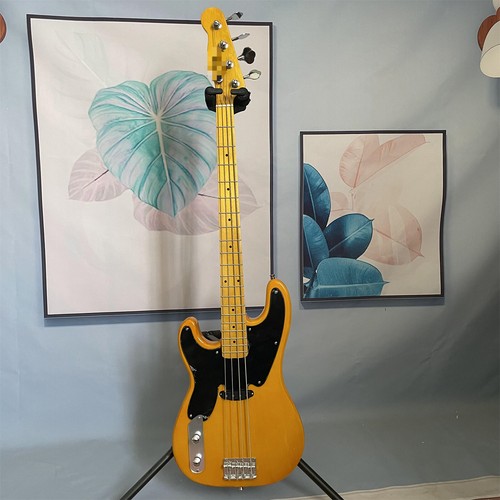 Left Handed 4 String Yellow Electric Bass Guitar Solid Body Maple ...