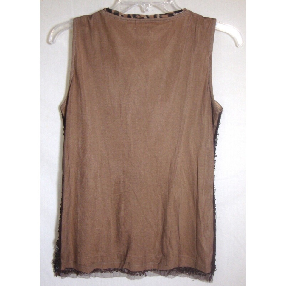 CHICO'S Sequin Animal Print Tank Top SZ S Brown Sleeveless Stretchy ...