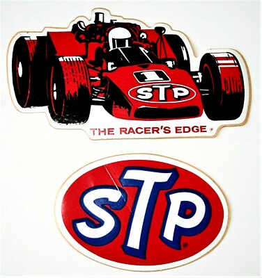 2 Vtg STP Oil Indy Racing Car The Racers Edge & Classic Sticker 1960s ...