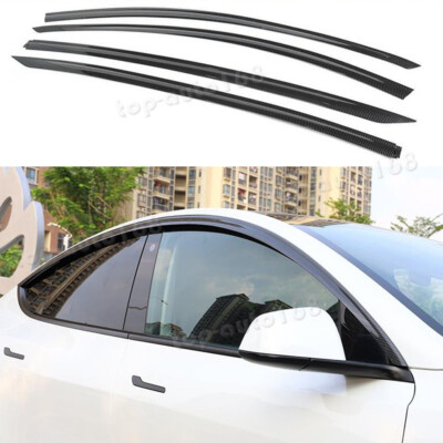 ABS Gloss Carbon Fiber Window Visor Vent Sun Rain Guard For Tesla Model ...