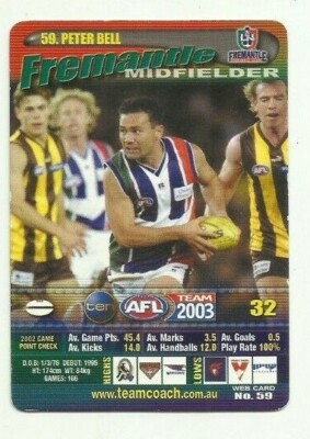 2003 AFL TEAMCOACH FREMANTLE PETER BELL # 59 CARD AFL | eBay Australia