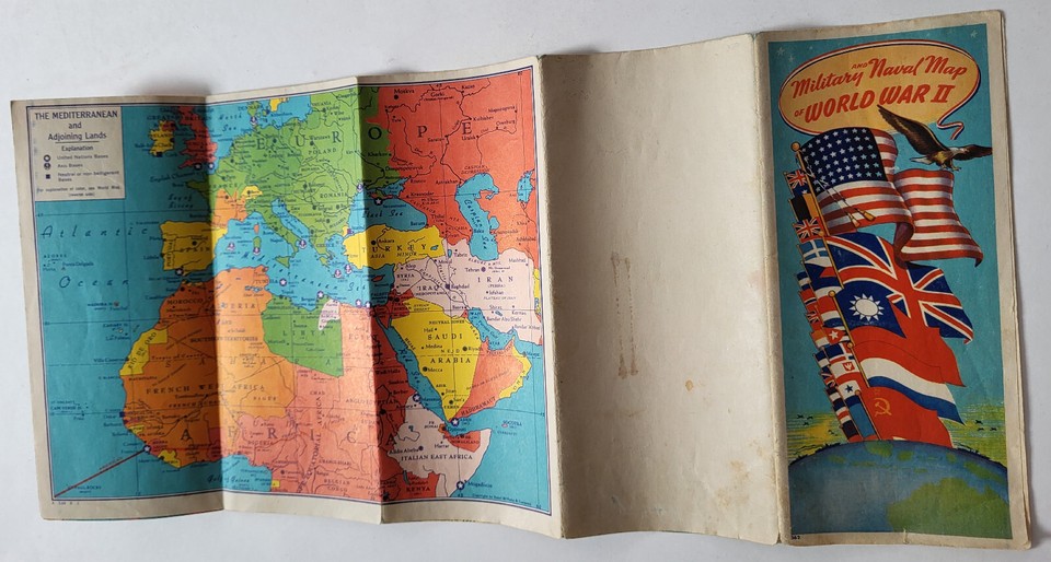 VTG MILITARY NAVAL MAP WORLD WAR II THEATERS RAND MCNALLY 362 VIBRANT ...
