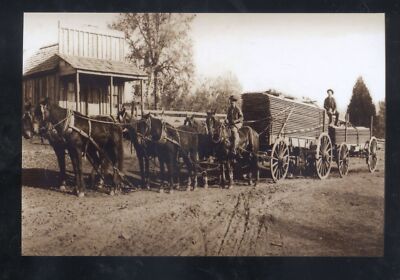 REAL PHOTO SMITH FLAT CALIFORNIA LUMBER WAGON 6 TEAM HORSE DRAWN ...