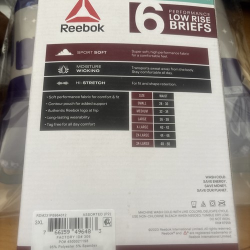 Mens Reebok Low Rise Performance Briefs 6 PACK (Size 3XL) BRAND NEW IN ...
