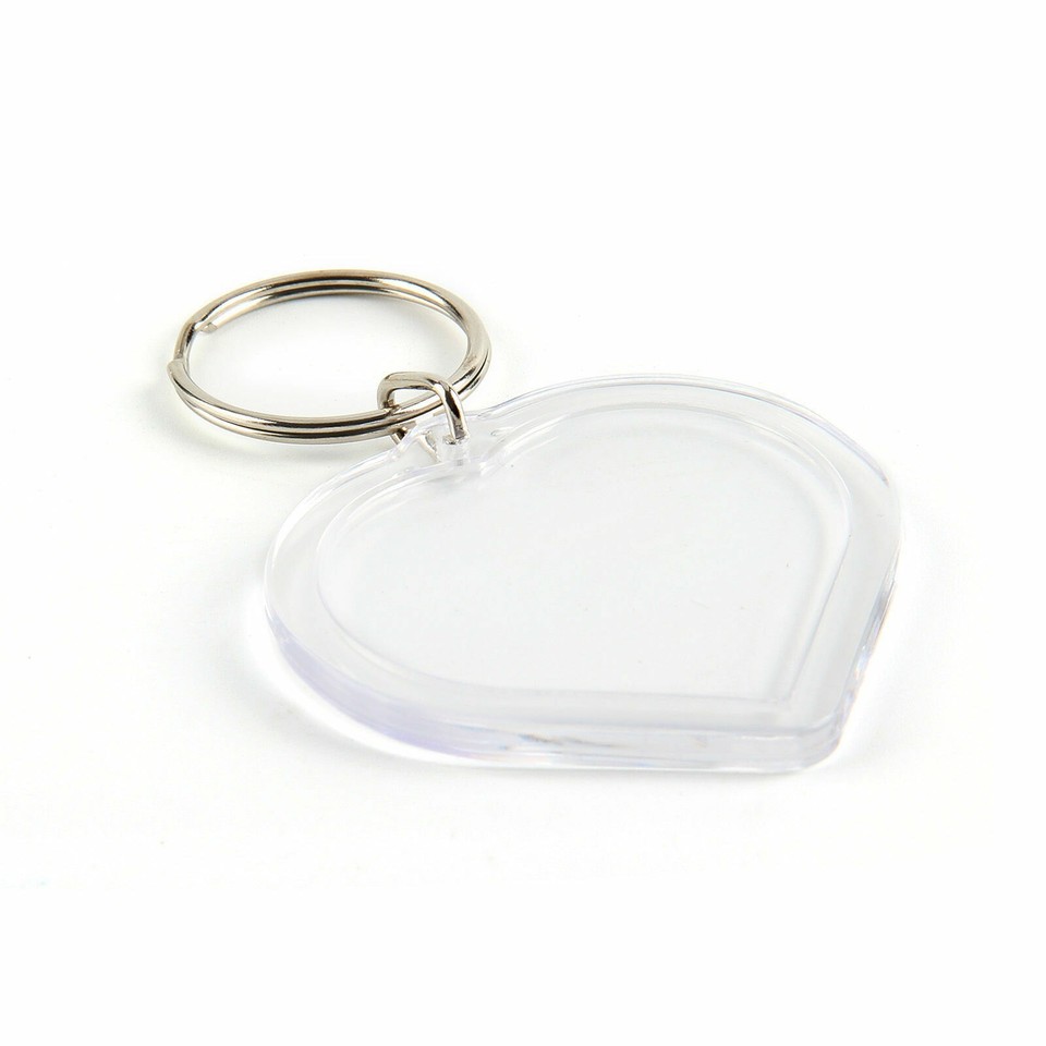 HEART SHAPE STRONG PLASTIC ACRYLIC KEYRINGS PHOTO SIZE CLEAR AND BLANK ...
