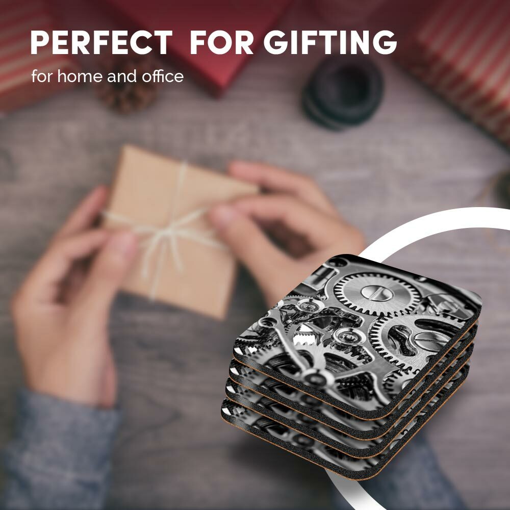 Set of 4 Square Coasters - BW - Clock Mechanism Mechanical Time #37546 ...