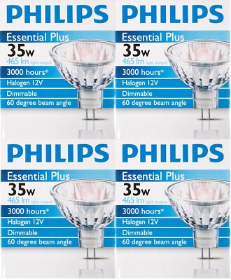 4 x PHILIPS 12V 35W MR16 Gu5.3 Halogen Light Lamp Globes Bulbs Wide ...