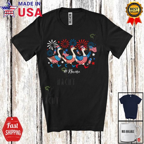 Three American Flag Goose; 4th of July Custom Name Farmer Patriotic T ...