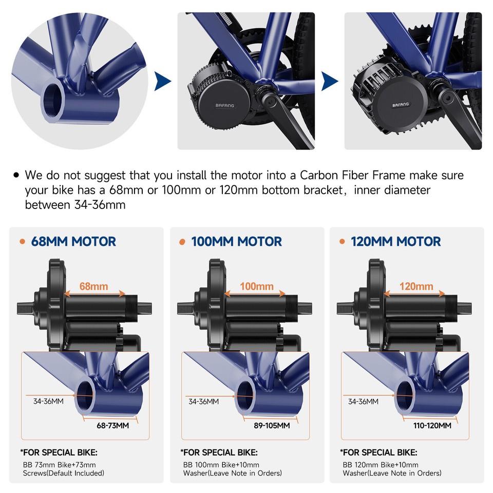 Bafang 48V 750W BBS02B Mid Drive Motor Conversion Kit Ebike Electric ...
