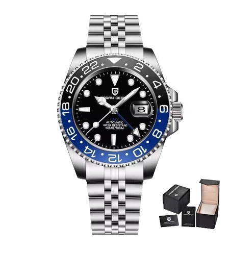 NH34 WATCH MOD “Batman” DIVER GMT 40 MM AUTOMATIC SILVER Submarine 100M ...