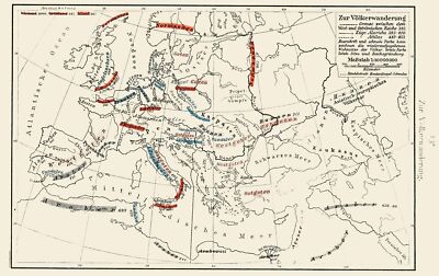 Historic Map - Europe Migrations 395-453 - Putzgers 1897 - 36.44 x 23 ...